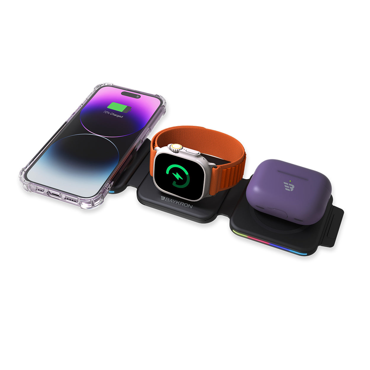 BAYKRON Premium Trio Folding Charger 3 in 1 magnetic wireless MagSafe ...